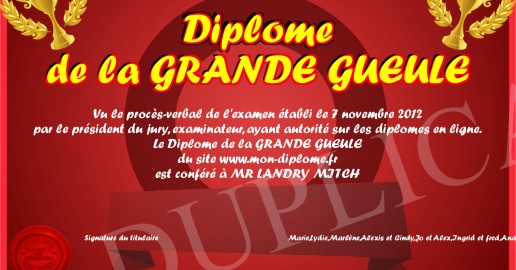 Diplome de la GRANDE GUEULE