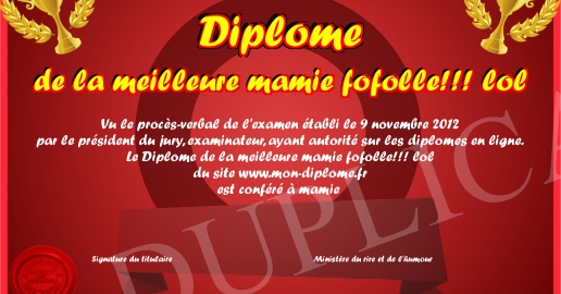 Diplome de la meilleure mamie fofolle!!! lol