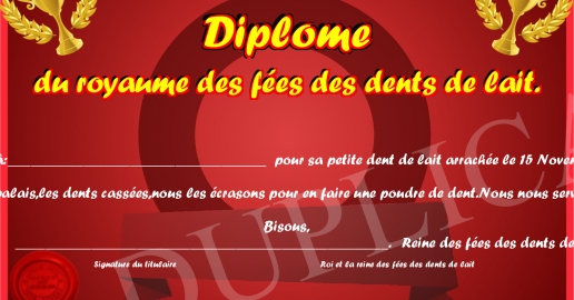 Diplome du royaume des fees des dents de lait.
