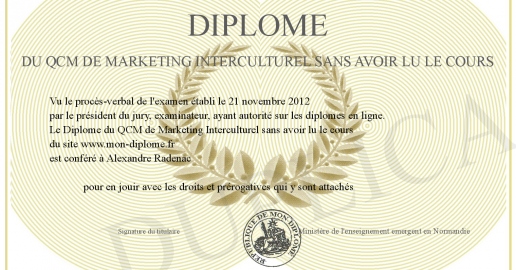 Diplome du QCM de Marketing Interculturel sans avoir lu le cours