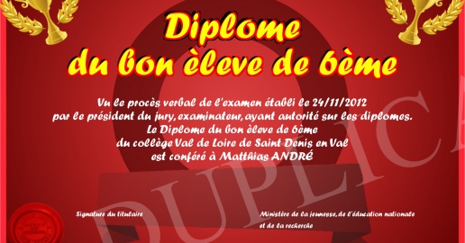 Diplome du bon eleve de 6eme