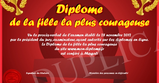 Diplome de la fille la plus courageuse