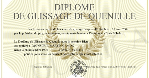 Diplome de glissage de quenelle
