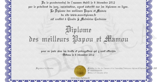 Diplome des meilleurs Papou et Mamou