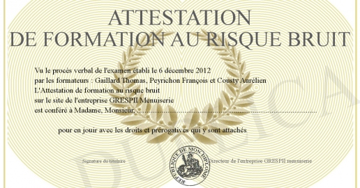 Attestation de formation au risque bruit