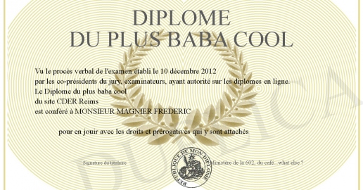 Diplome du plus baba cool