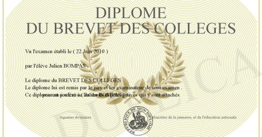 Diplome du BREVET DES COLLEGES