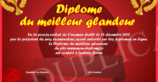 Diplome du meilleur glandeur