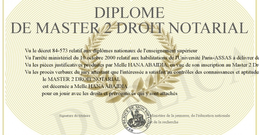Diplome de MASTER 2 DROIT NOTARIAL