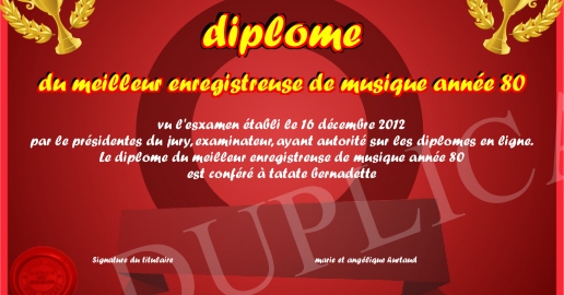 diplome du meilleur enregistreuse de musique annee 80