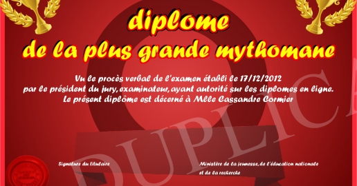 diplome de la plus grande mythomane