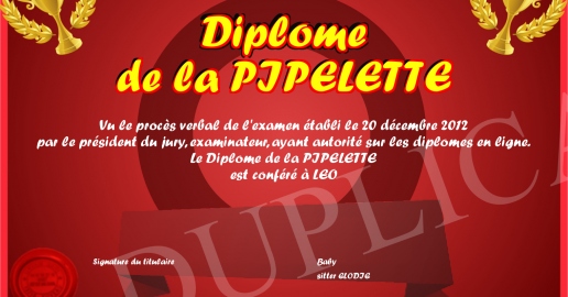 Diplome de la PIPELETTE