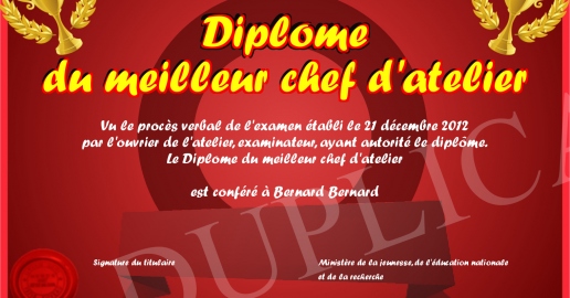 Diplome du meilleur chef d atelier