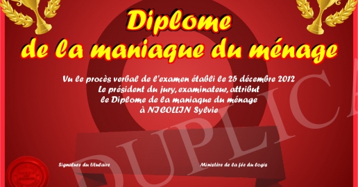 Diplome de la maniaque du menage