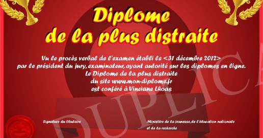 Diplome de la plus distraite