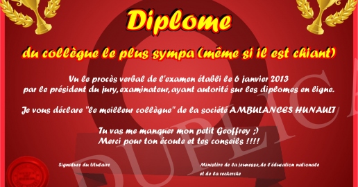 Diplome du collegue le plus sympa (meme si il est chiant)