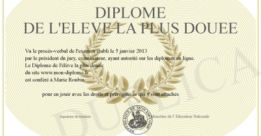 Diplome de l eleve la plus douee