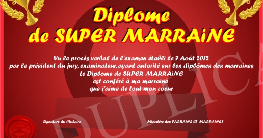 Diplome de SUPER MARRAiNE