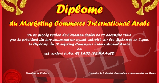 Diplome du Marketing Commerce International Arabe