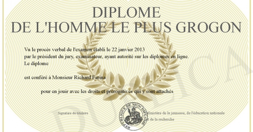 Diplome de l homme le plus grogon