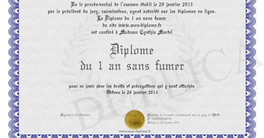 Diplome du 1 an sans fumer