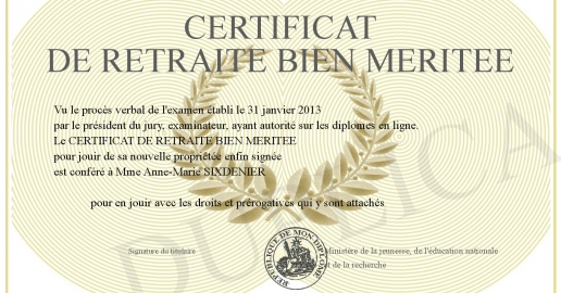 CERTIFICAT DE RETRAITE BIEN MERITEE