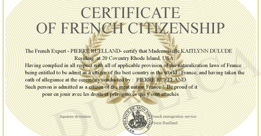 Certificate of french citizenship