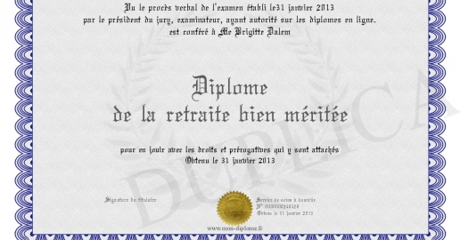 Diplome de la retraite bien meritee