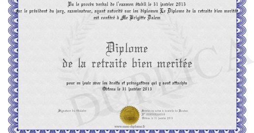 Diplome de la retraite bien meritee