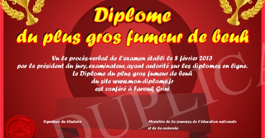 Diplome du plus gros fumeur de beuh