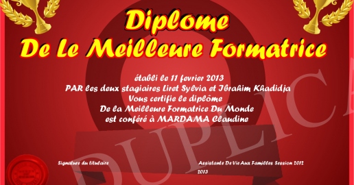Diplome De Le Meilleure Formatrice