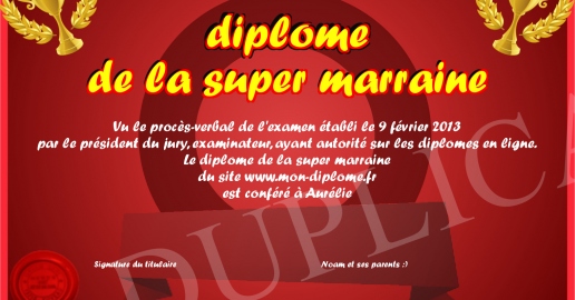diplome de la super marraine
