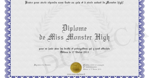 Diplome de Miss Monster High