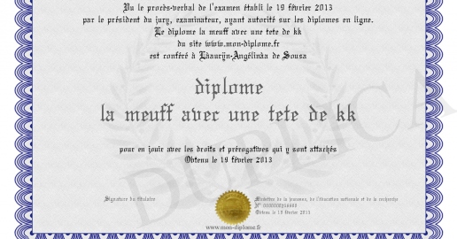 diplome la meuff avec une tete de kk