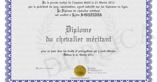 Diplome du chevalier meritant