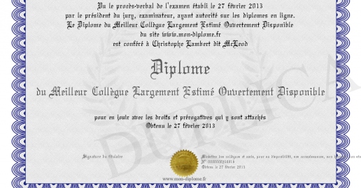 Diplome du Meilleur Collegue Largement Estime Ouvertement Disponible