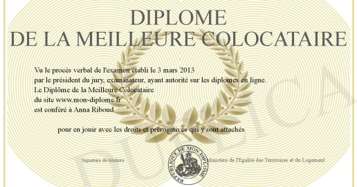 Diplome de la Meilleure Colocataire
