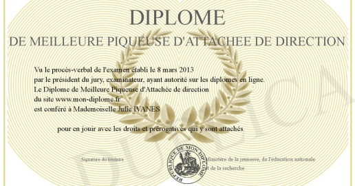 Diplome de Meilleure Piqueuse d Attachee de direction