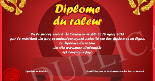 Diplome du raleur