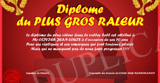 Diplome du PLUS GROS RALEUR