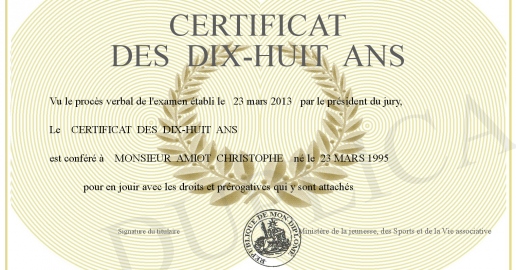CERTIFICAT DES DIX-HUIT ANS