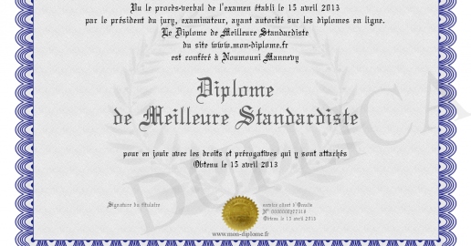 Diplome de Meilleure Standardiste