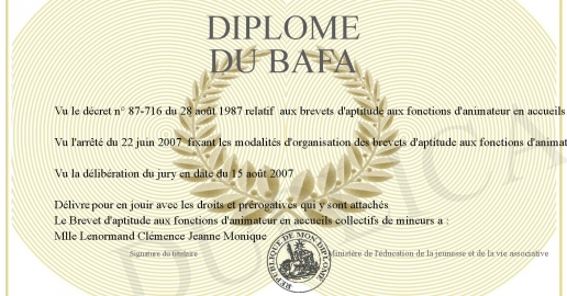 Diplome du BAFA