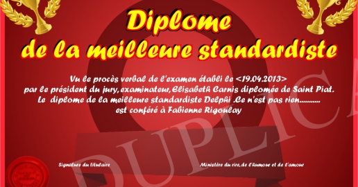 Diplome de la meilleure standardiste
