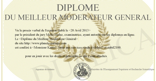 Diplome du Meilleur Moderateur General