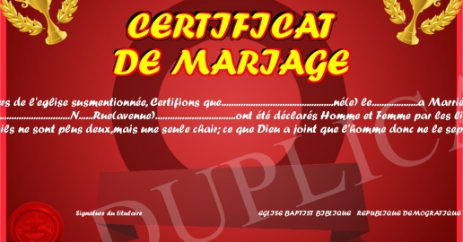 CERTIFICAT DE MARIAGE