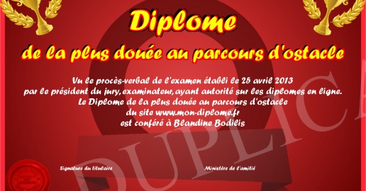 Diplome de la plus douee au parcours d ostacle