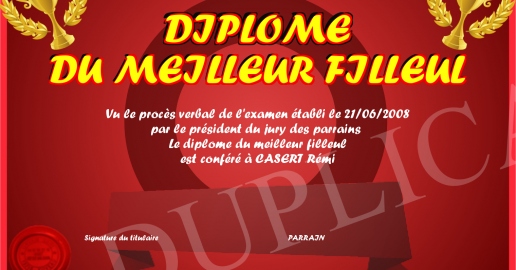 DIPLOME DU MEILLEUR FILLEUL