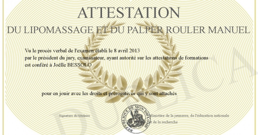 ATTESTATION DU LIPOMASSAGE ET DU PALPER ROULER MANUEL