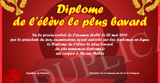 Diplome de l eleve le plus bavard